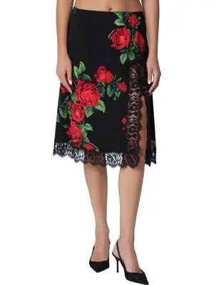 Dolce & Gabbana Silk Blend And Lace Floral Skirt - Black