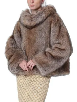 BB COUTURE Brigitte Poncho In Wolf-effect Faux Fur - Grey