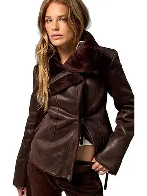 We The Free Shearling Aviator Jacket - Hot Fudge