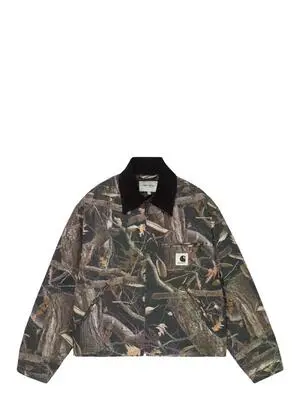 Carhartt Work In Progress Detroit Jacket In Tree Print With Corduroy Collar - Black