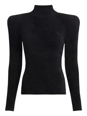 Balmain Fluffy Ribbed-knit High Neck Jumper - Black