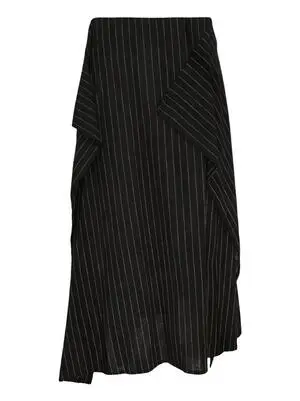 Y’s Pinstriped Patchwork Draped Skirt - Black