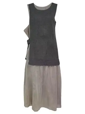 Y’s Layered Pinstriped Midi Dress - Grey