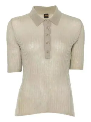 BOSS Ribbed-knit Polo Top - Neutrals