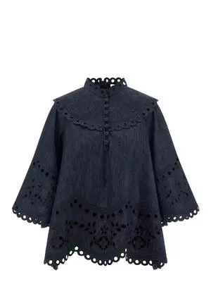 Zimmermann Mahon Broderie Anglaise Denim Top - Blue