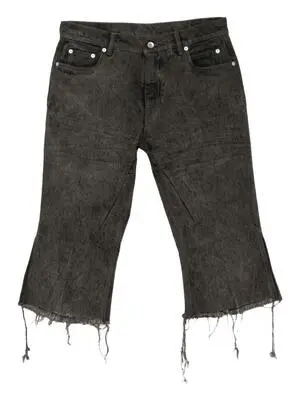 Rick Owens Slim Fit Distressed Denim Bermuda Shorts - Grey
