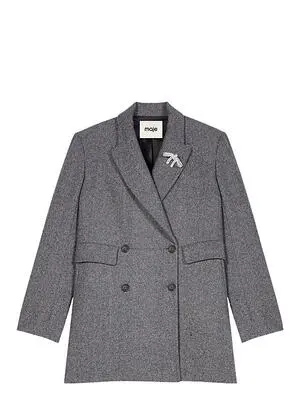 Maje Double-breasted Longline Wool-blend Coat - Grey