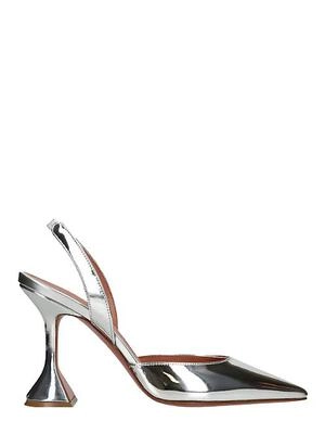 Amina Muaddi Holli 95 Metallic Leather Slingback Courts - Silver