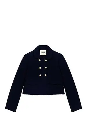 Maje Double-breasted Cropped Tweed Jacket - Navy