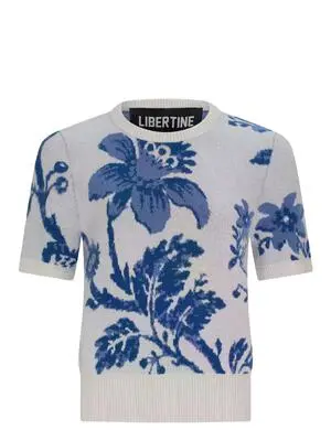LIBERTINE Libertine Floral Intarsia Short-Sleeve Sweater