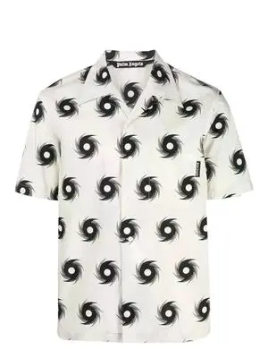 Palm Angels Hurricane-print Cotton Bowling Shirt - Neutrals