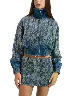 Liu Jo Embellished Snakeskin Print Denim Jacket - Blue