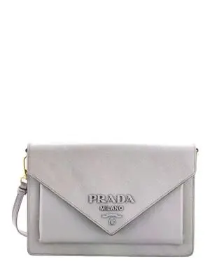 Prada Monochrome Envelope Saffiano With City Calf Mini Crossbody Bag - Grey
