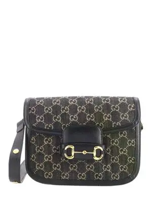Gucci Horsebit 1955 Gg Denim Small Shoulder Bag - Black