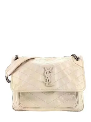 Saint Laurent Niki Chain Flap Bag Matelassé Chevron Leather Medium Shoulder Bag - Neutrals