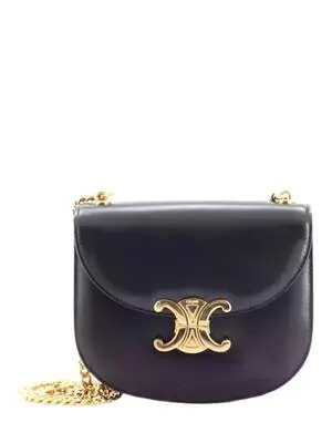 Celine Triomphe Besace Cléa Chain Flap Bag Leather Shoulder Bag - Black