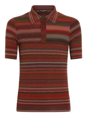 Dolce & Gabbana Striped Wool Polo Shirt Sweaters And Cardigans - Red