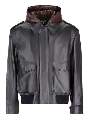 Loewe Layered Hooded Leather Jacket - Grey