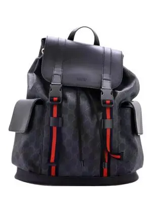 Gucci Double Pocket Buckle Gg Coated Canvas Large Backpack - Black