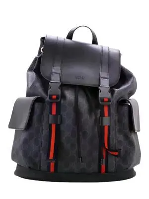 Gucci Double Pocket Buckle Gg Coated Canvas Large Backpack - Black