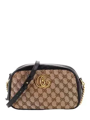 Gucci Gg Marmont Shoulder Bag In Gg Canvas And Leather - Black