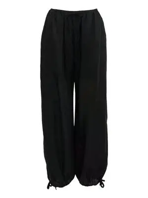THE LOOM Drawstring Waist Wide Leg Trousers - Black