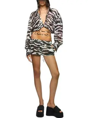 Attico Zebra-print Wrap Blouse - Black