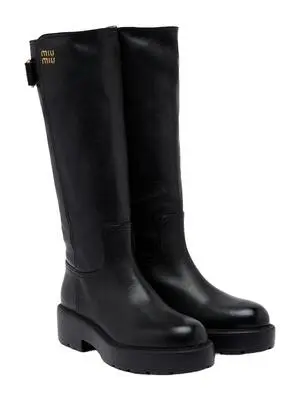 Miu Miu Leather Knee-high Boots With Buckle Detail - Black