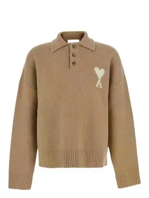 AMI Paris AMI Paris Ami De Coeur Signature Polo Sweater Neutrals