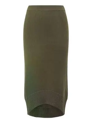 Victoria Beckham Ribbed Knit Asymmetric Hem Midi Skirt - Green