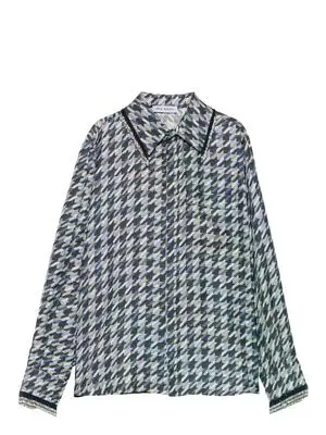 Dice Kayek Houndstooth Print Silk Shirt With Beaded Trim - Blue