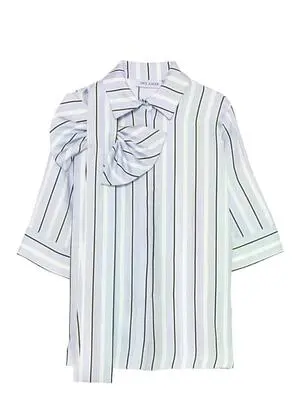 Dice Kayek Striped Silk Shirt With Bow Detail - Blue