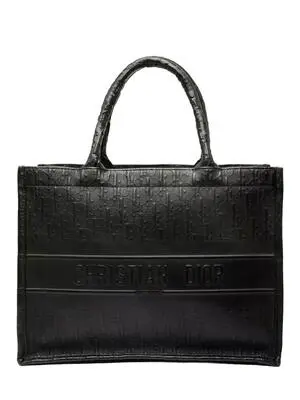 Dior 2019 Medium Oblique Embossed Leather Book Tote Bag - Black