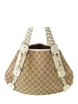Gucci Small Gg Canvas Horsebit Pelham Shoulder Bag - White