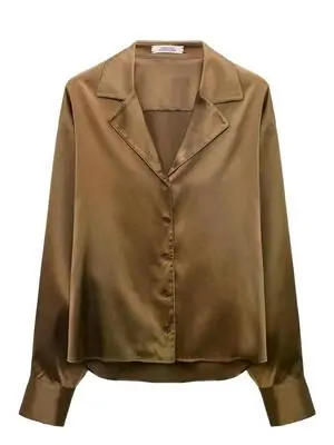 Dorothee Schumacher Satin-finish Shirt With Notch Lapels - Brown