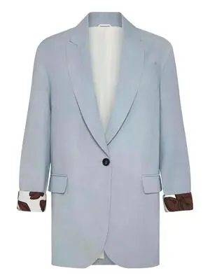 Brunello Cucinelli Single-breasted Blazer With Contrasting Cuffs - Blue