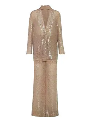 Brunello Cucinelli Sequinned Silk Single-breasted Suit - Neutrals