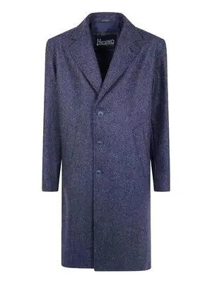 Herno Herringbone Single-breasted Coat - Blue