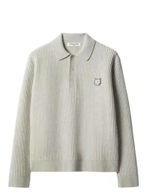 Maison Kitsuné Ribbed-knit Fox-patch Polo Shirt - Neutrals