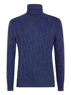 BARBA NAPOLI Cable Knit Roll Neck Sweater - Blue