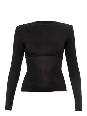 NISSA Tencel And Wool Blend Top With Crew Neckline - Black