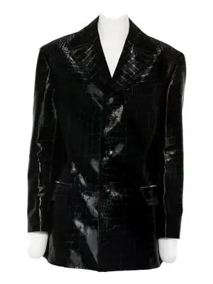 Junya Watanabe Crocodile-effect Notched-lapel Jacket - Black