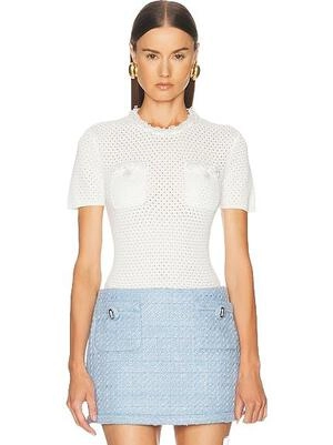 SELF-PORTRAIT Pearl Trim Knit Top - Cream