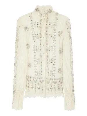 Costarellos Embellished Lace Shirt - Neutrals
