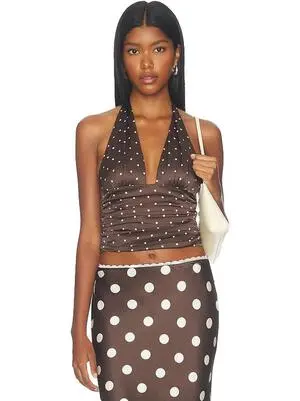 Majorelle Halter Neck Polka Dot Top - Brown