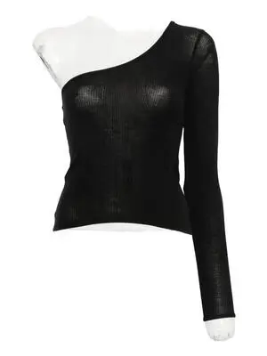 BASERANGE One-shoulder Ribbed-knit Top - Black