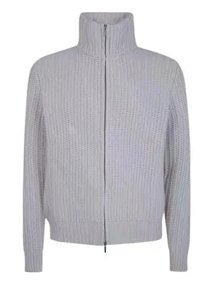 BARBA NAPOLI Zip-up Ribbed-knit Cardigan - Neutrals