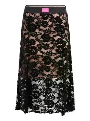 John Richmond Lace Overlay Logo Patch Midi Skirt - Black