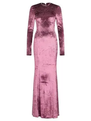 John Richmond Crushed Velvet Maxi Dress - Pink