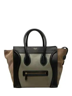Celine Mini Tricolor Calfskin And Suede Luggage Tote Bag - Brown